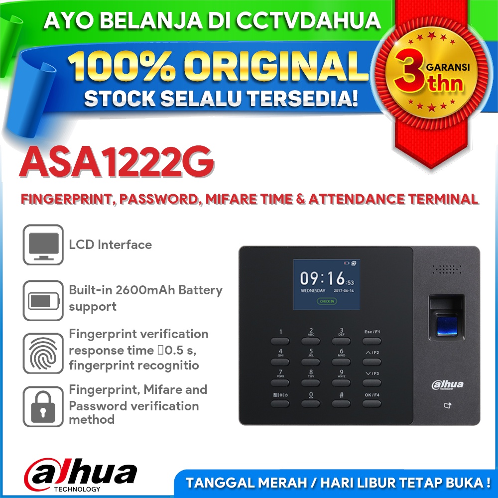 Jual DAHUA ASA1222G FINGERPRINT, PASSWORD, MIFARE TIME ATTENDANCE TERMINAL | Shopee Indonesia
