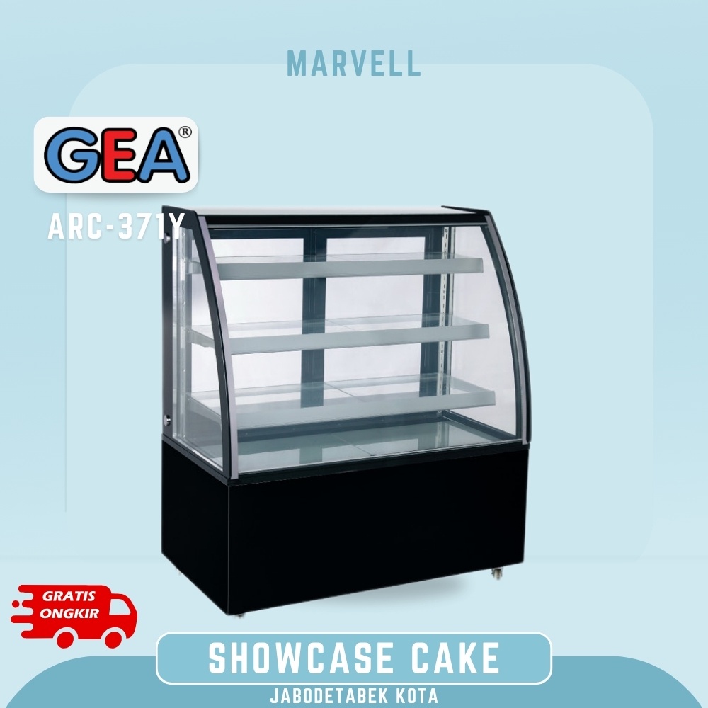 Jual Curved Glass Cake Showcase Gea Arc-371Y Showcase Kulkas Kue 3 Rak ...