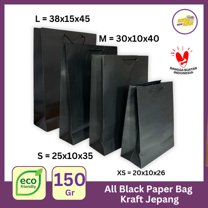Jual Black Paper Bag Hitam Kraft Jepang 150 Gr Premium Matte Tali Hitam Untuk Kado Souvenir ...