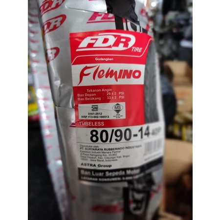 Jual ( TUBELESS ) 80 / 90 / 70 / 100 90 14 (JUMLAH/TIPE CEK VARIAN ) FDR FLEMINO / FLEMMO FREE ...