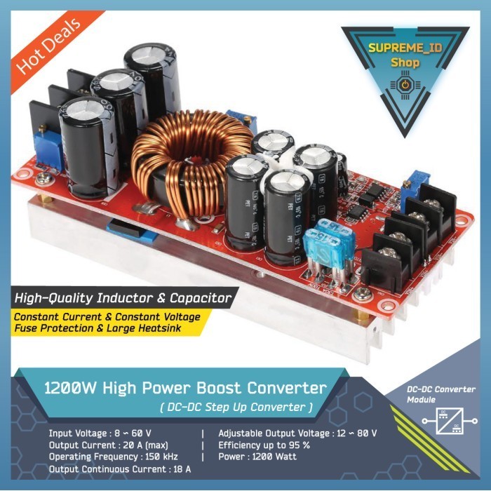 Jual High Power DC-DC Step Up Boost Converter | 1200W 20A | Shopee ...