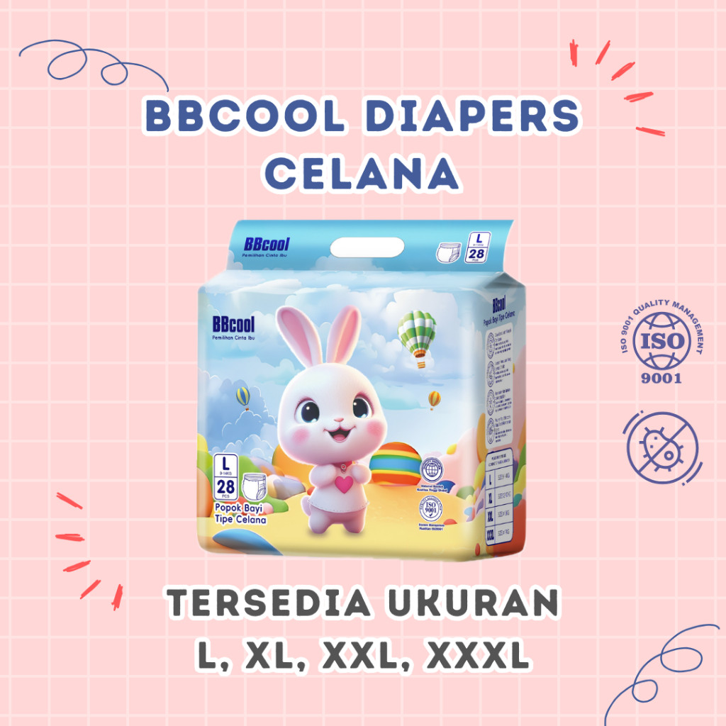 Jual BBCool Diapers Tipe Celana - Pull-Up High Waist, Nyaman, Anti Bocor untuk Bayi 9-17 kg (L ...