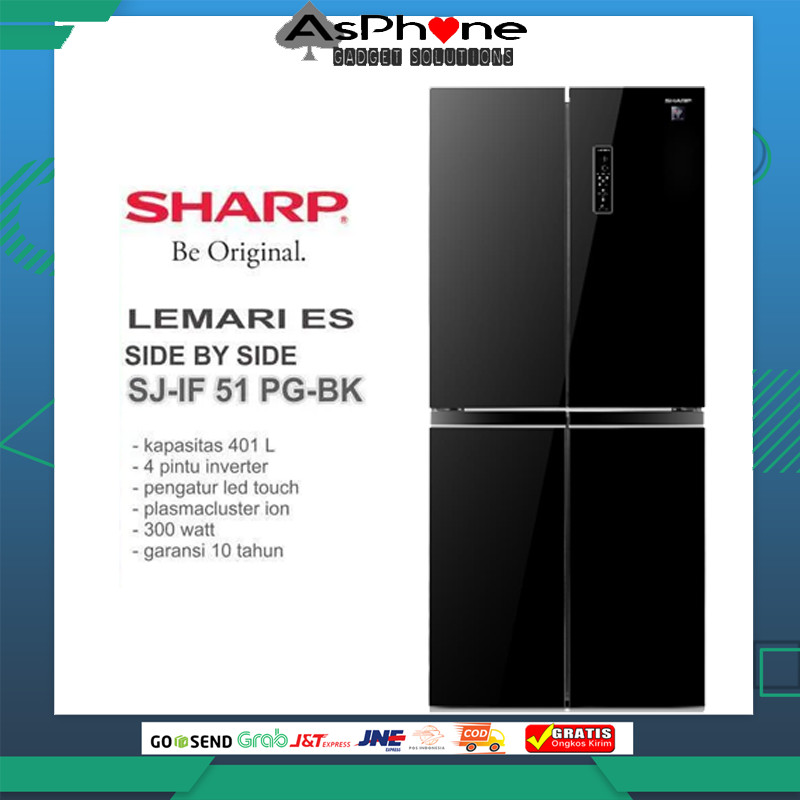Jual KULKAS SHARP 4 pintu SJ-IF51PG-Bk multi door black glass garansi resmi | Shopee Indonesia