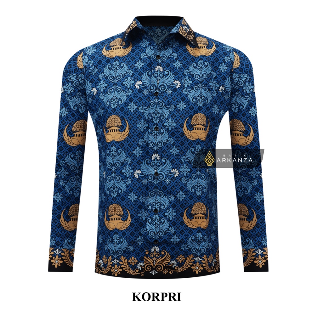 Jual GUDANG BATIK ARKANZA Motif KORPRI KERAH HITAM Kemeja Batik Pria Lapis Furing Katun Halus ...