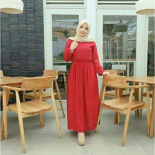 Jual NELA DRESS RED / BAJU DRESS MUSLIMAH GAMIS KONDANGAN MERAH ...