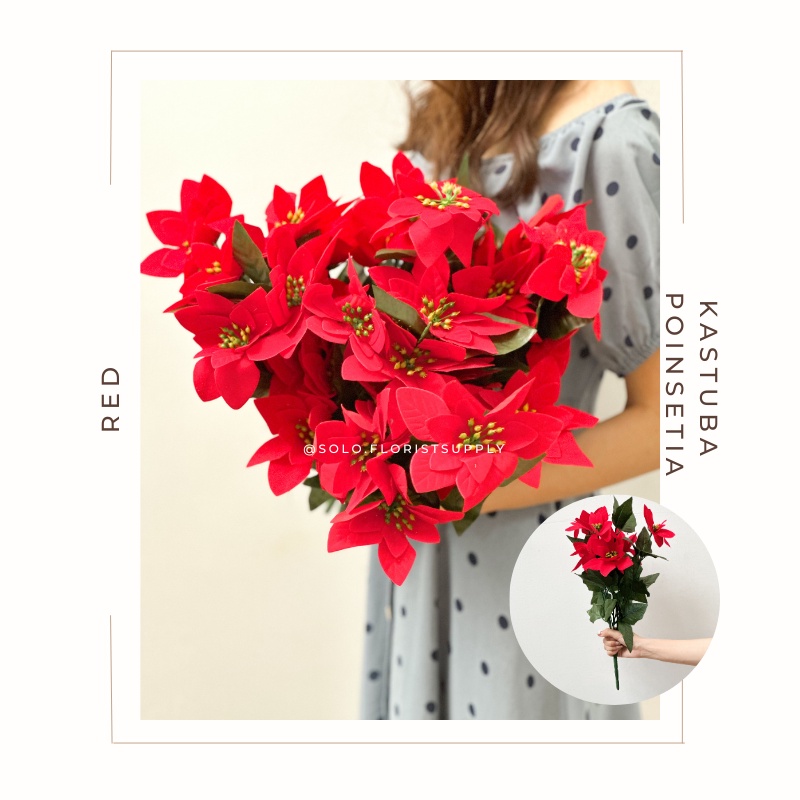 Jual 7 KUNTUM KATSUBA POINSETTIA BLUDRU ARTIFICIAL DAUN MERAH NATAL ...