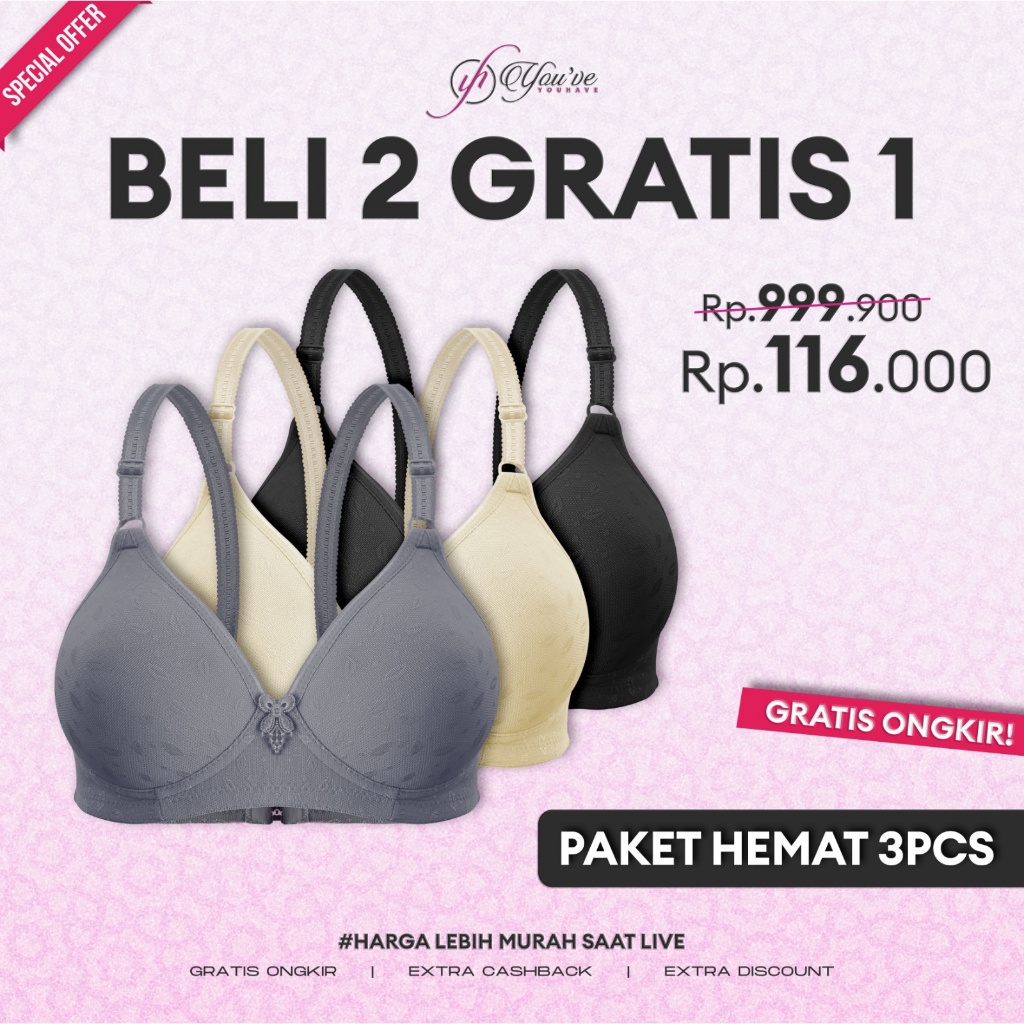 Jual LIPTON PAKET HEMAT 2 PCS GRATIS 1 PCS BH Bra Wanita BH Tanpa Kawat Busa Sedang Motif mounth ...