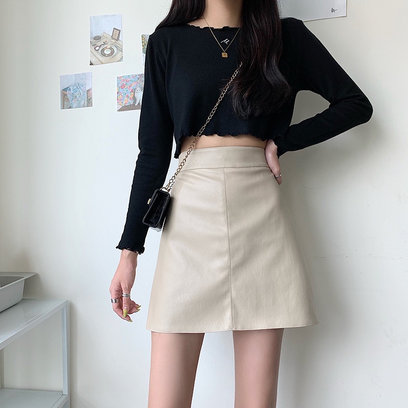 Jual Newlan DQ018 SKIRT ROK WANITA BELAH SLIT KULIT SKIRT SPAN WANITA ...