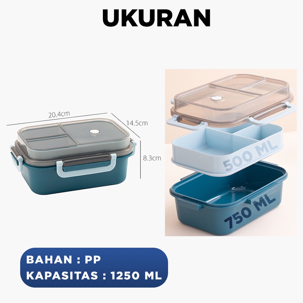 Jual Eatkit Set Kotak Makan 3in1 Lunch Box Susun 2 Tingkat 3 Sekat Anti Tumpah Free Sendok Garpu ...