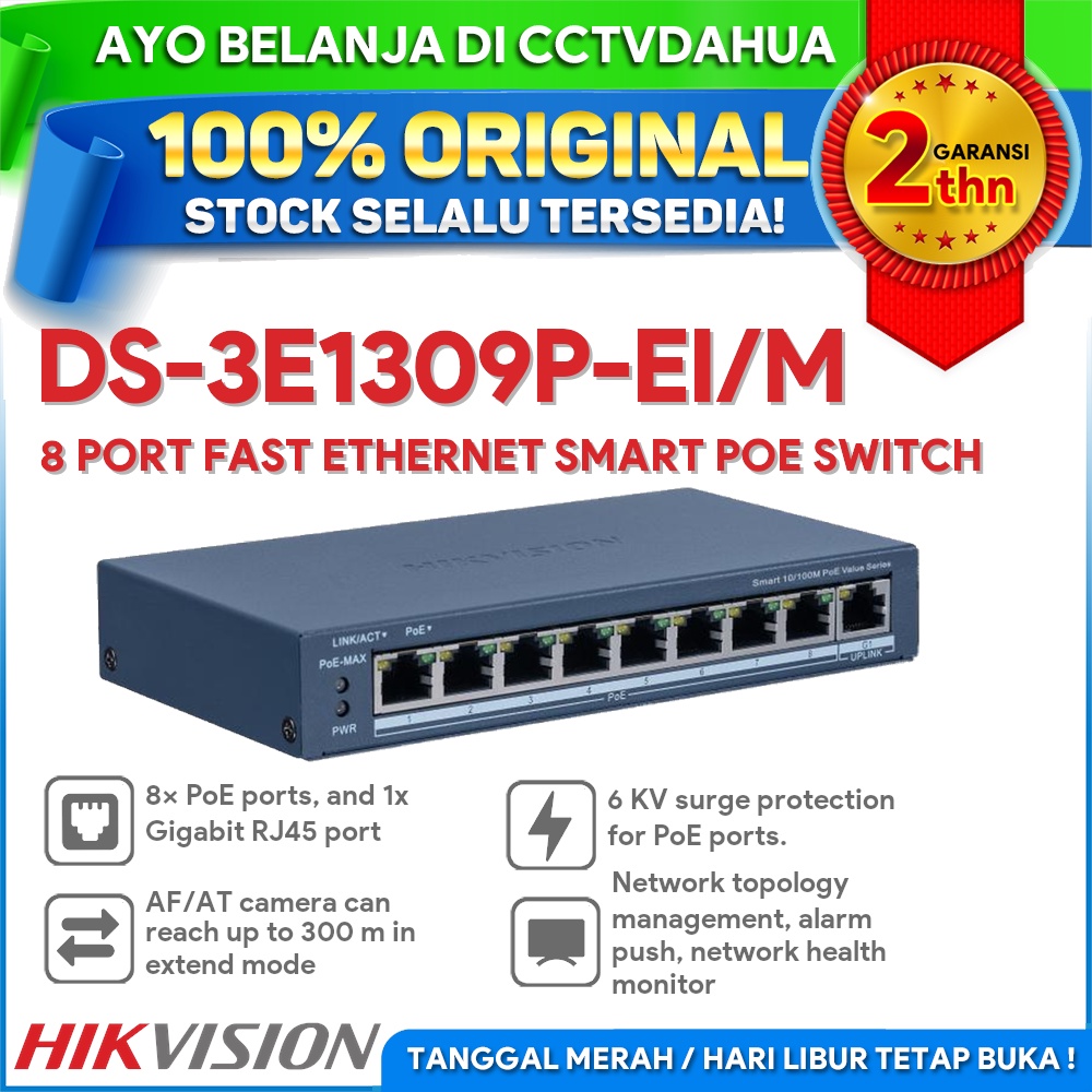 Jual HIKVISION DS-3E1309P-EI/M 8 PORT FAST ETHERNET SMART POE SWITCH RESMI | Shopee Indonesia