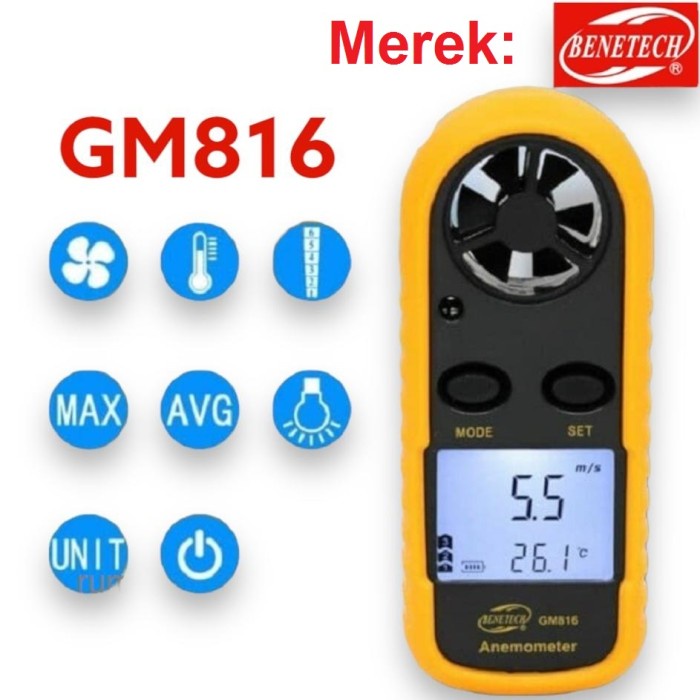 Jual Digital Anemometer Pengukur Kecepatan Angin Thermometer Anemo Meter Shopee Indonesia