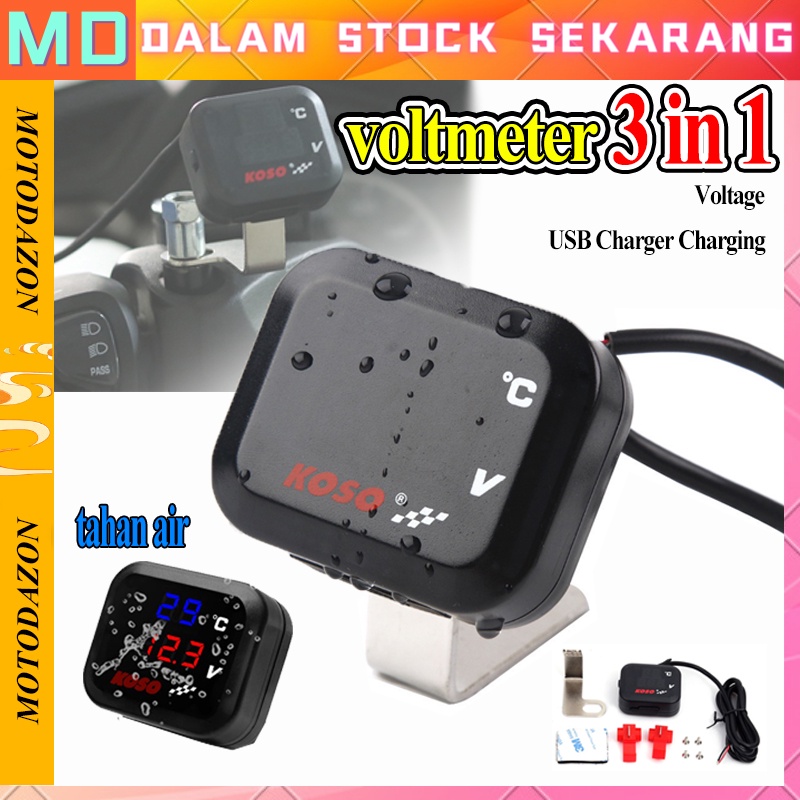 Jual 【Stok Tersedia】Koso Voltmeter 3 In 1 Tahan Air Voltmeter Asli 3in1 ...