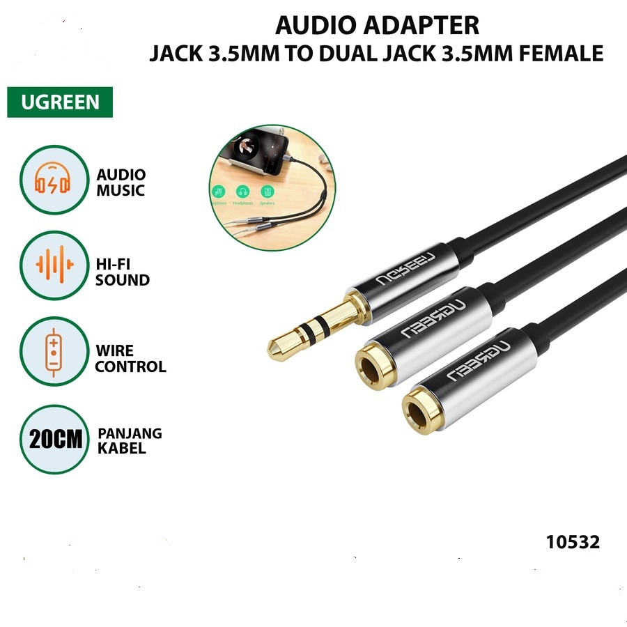 Jual UGREEN Kabel Aux Audio Splitter Jack 3.5mm Male To Dual Female ...