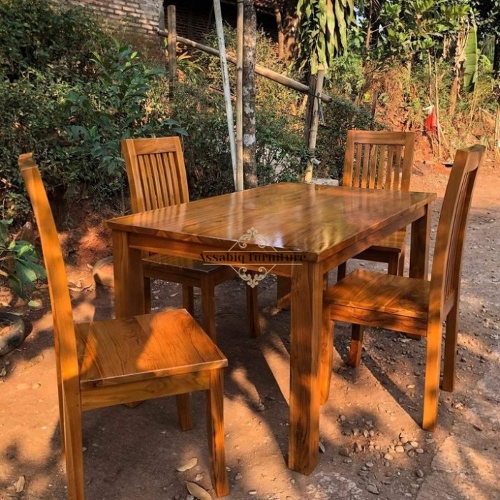 Jual Meja Makan 4 Kursi Kayu Jati Minimalis -meja makan set kau jati jepara | Shopee Indonesia