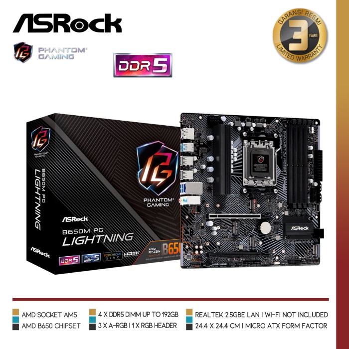 Jual ASROCK B650M PG Lightning | Motherboard AMD B650 AM5 DDR5 Micro ...