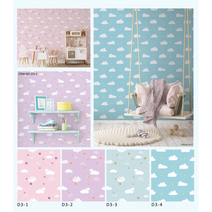 Jual Wallpaper dinding anak motif awan bintang langit pink biru ungu simple | Shopee Indonesia
