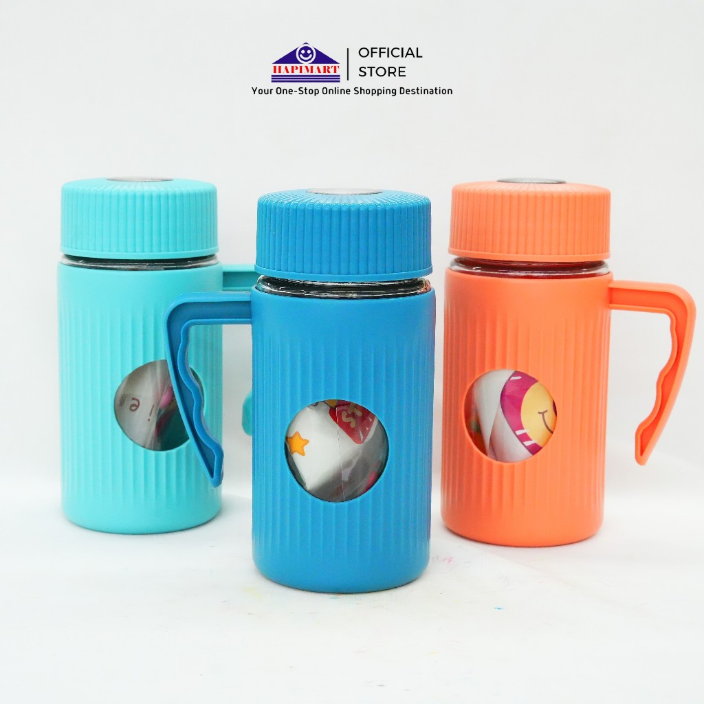 Jual Botol Tumblr Kaca Lapis Plastik Tebal Desain Bulat Dengan Gagang ...