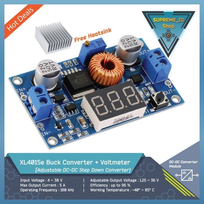 Jual XL4015-E DC-DC Step Down Buck Converter + Voltmeter | 5A 75W | Shopee Indonesia