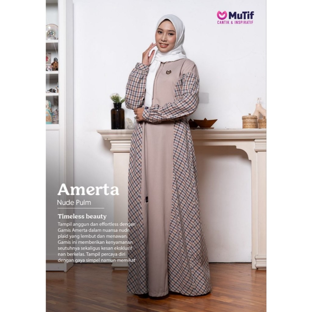 Jual MUTIF Gamis AMERTA Nude Plaid Dress Wanita Muslim Katun Terbaru S ...