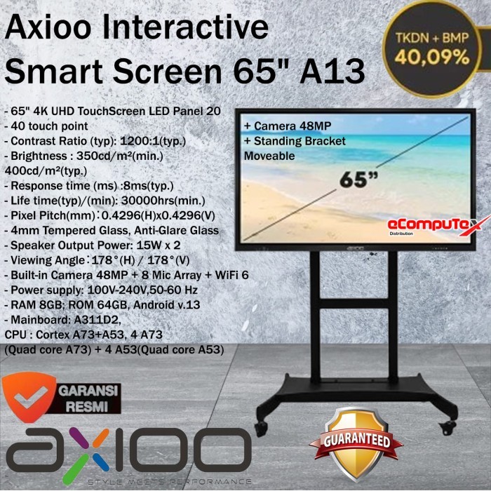 Jual AXIOO INTERACTIVE SMART SCREEN A13 SMART BOARD LED PANEL 4K UHD TOUCH SCREEN + STANDING ...
