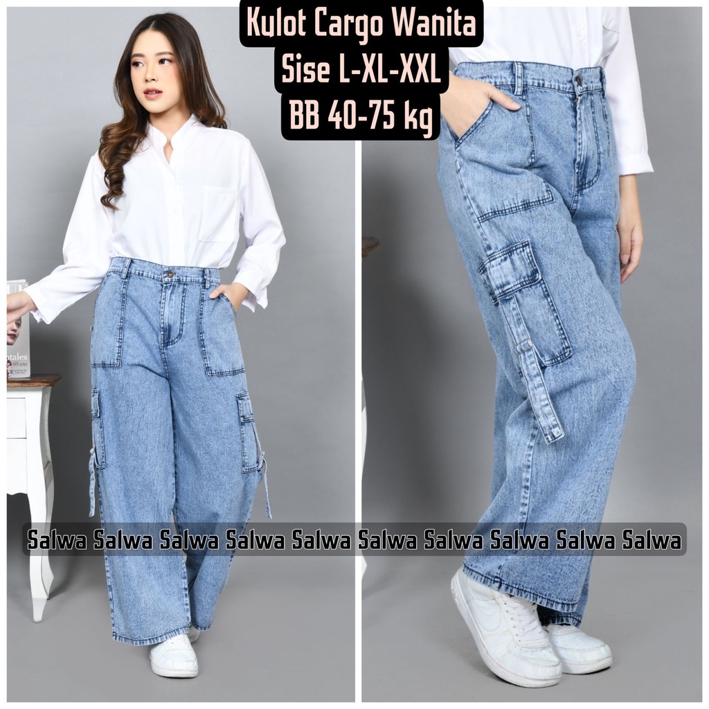 Jual CARGO KULOT JEANS WANITA HIGHWAIST RESLETING MUAT BB 40-75 SIZE L ...