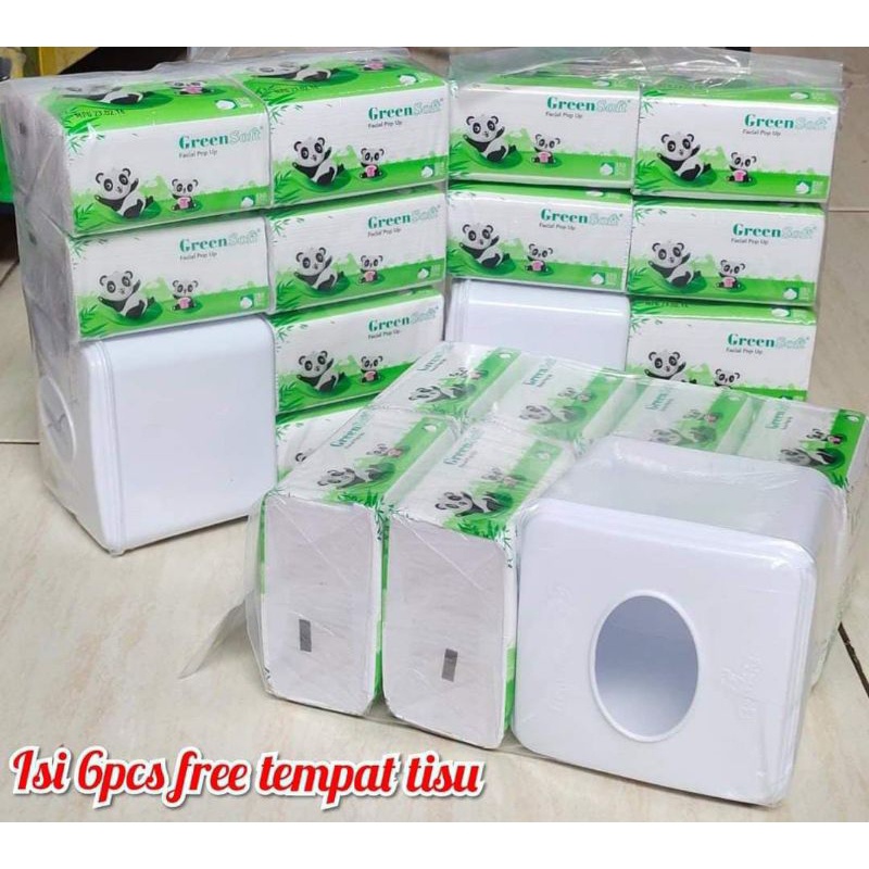 Jual GW [1 PACK 6PCS + FREE BOX] TISU GREENSOFT POPUP 130 SHEETS + BOX ...