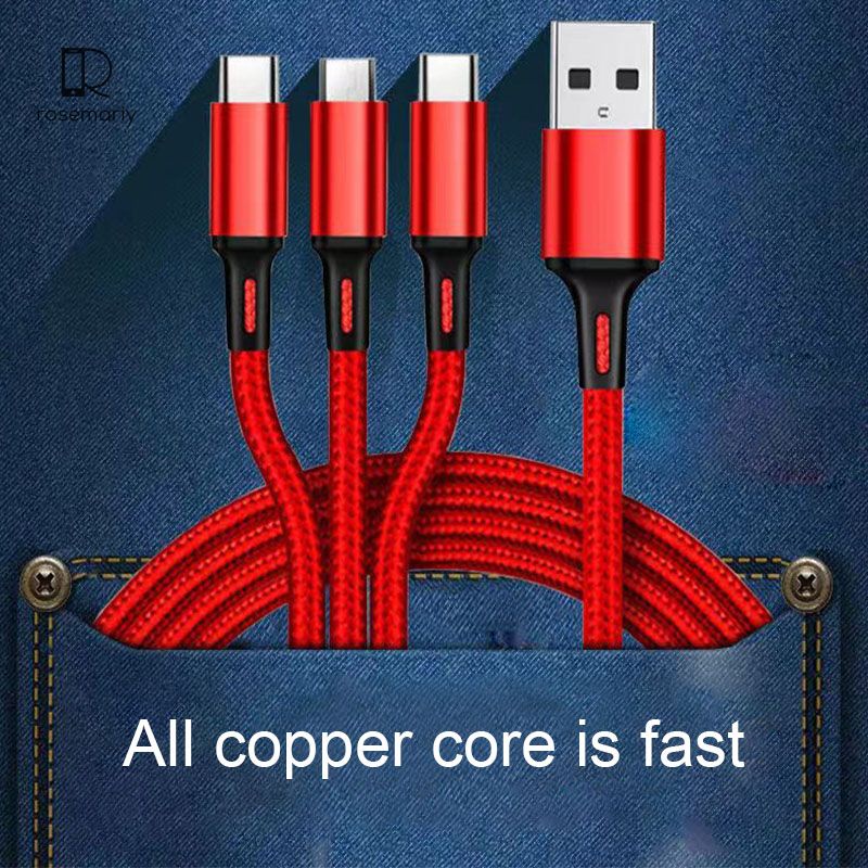Jual Kabel Charger 3 in 1 Micro USB Type C Lighning Fast Charging 1.2M ...