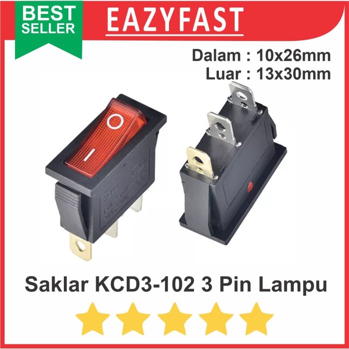Jual Saklar Rocker Switch Gepeng 13x30 Lampu KCD3 102 3 Pin Kaki 3P ...