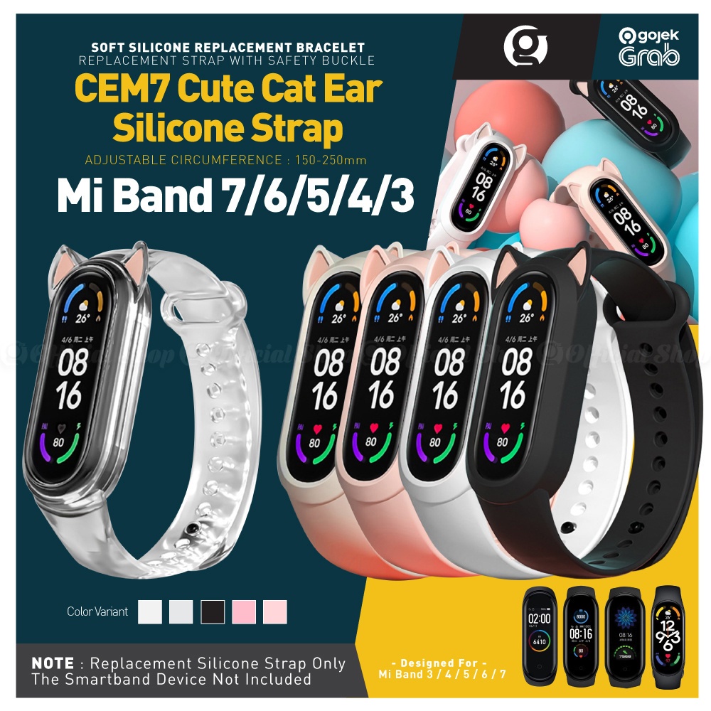 Jual HOP CEM7 Cat Ear Silicone Rubber Strap with Bumper Case for Xiaomi Mi Band 7 6 5 4 3 (Tali ...
