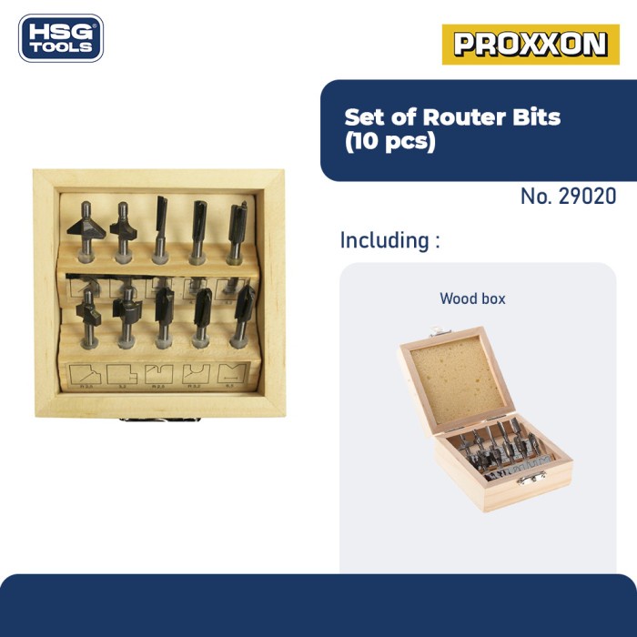 Jual PROXXON 29020 MATA PROFIL ROUTER TRIMMER BIT ROUTER BITS SET 10PC ...