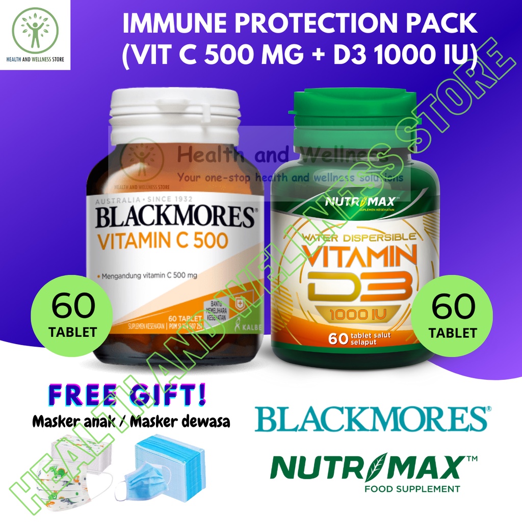 Jual PAKET IMUN TUBUH BLACKMORES VITAMIN C 500 MG NUTRIMAX VITAMIN D3 1000 IU | Shopee Indonesia