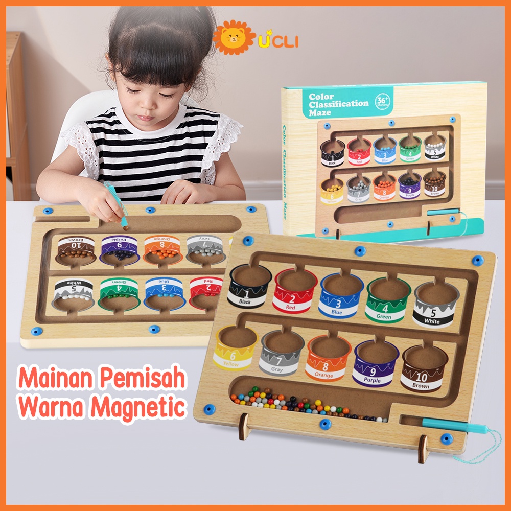 Jual Ucli Mainan Sorting Warna Magnet Kayu/Color Classification Maze ...