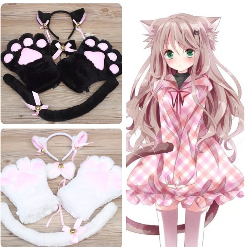 Jual Anime Cosplay Costume Accessories Maid Cat claw Lolita Plush Glove ...