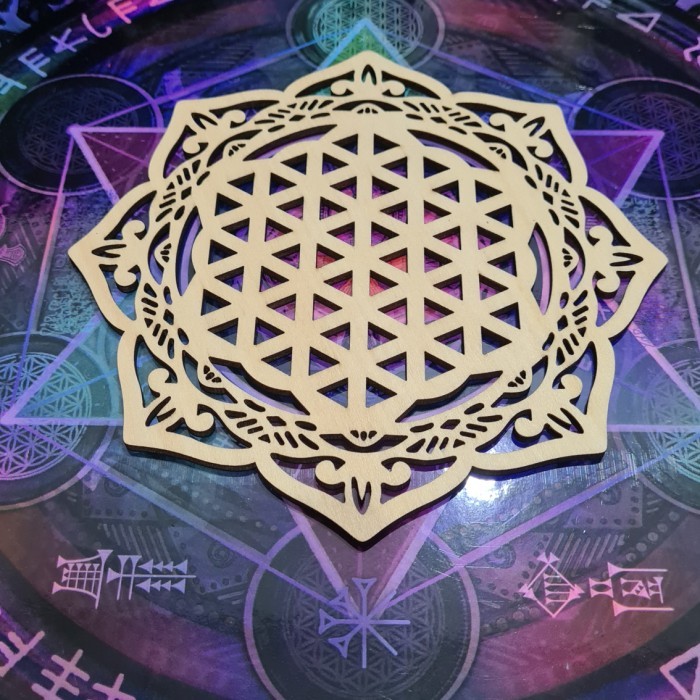 Jual ADIWARN wood plate alas charging coaster crystal grid lotus flower ...