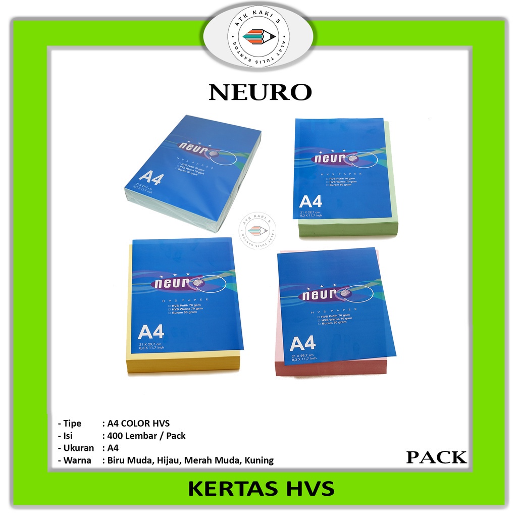 Jual NEURO - Kertas HVS A4 Warna 70gr - Pack | Shopee Indonesia