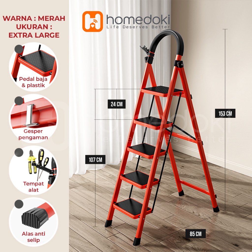 Jual Homedoki Tangga Rumah Lipat Tangga Besi Lipat 3/4 Step Household ...