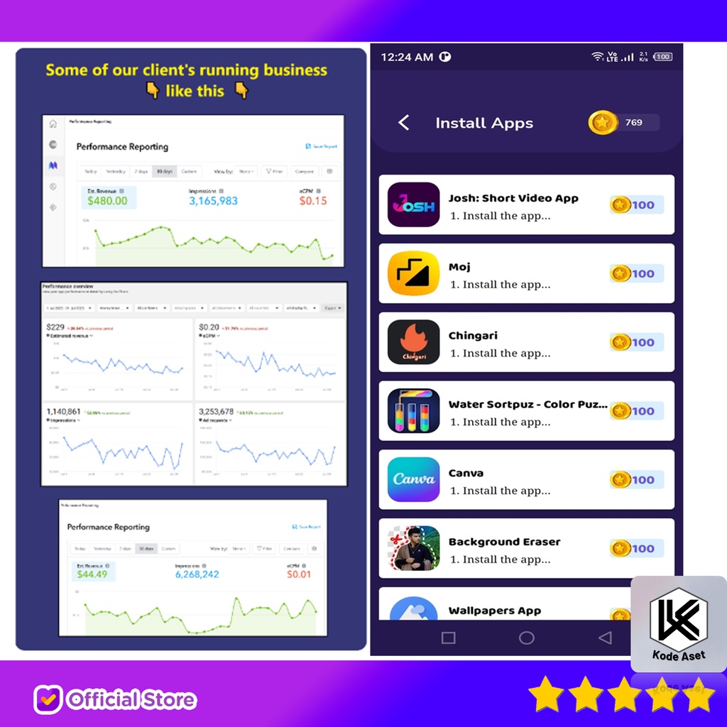 Jual SOURCE CODE APLIKASI CASH KING: ANDROID EARNING APP WITH ADMIN PANEL BY KODEASET | Shopee ...