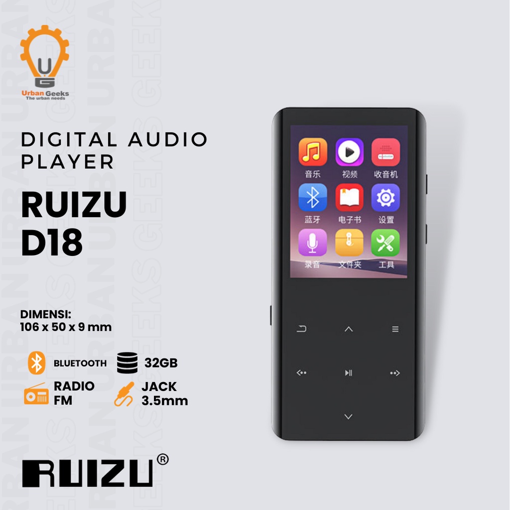Jual RUIZU D18 MP3 Player Bluetooth 5.0 Digital Audio WMA FLAC E-Book 2 ...