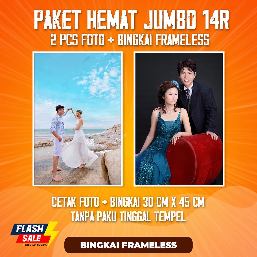 Jual PAKET 2 PCS CETAK FOTO + FRAME FIBER PREMIUM UKURAN 14R (30X45 cm ...
