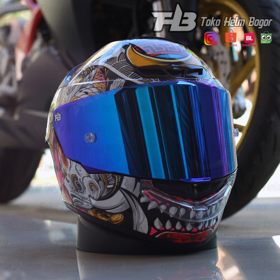 Jual HELM KYT TT Course Demon Samurai repaint visor BLUE spoiler 3D ...
