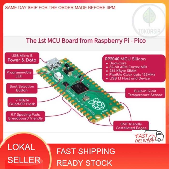 Jual Raspberry Pi pico with a pair of 20-way male headers, NOT soldered | Shopee Indonesia