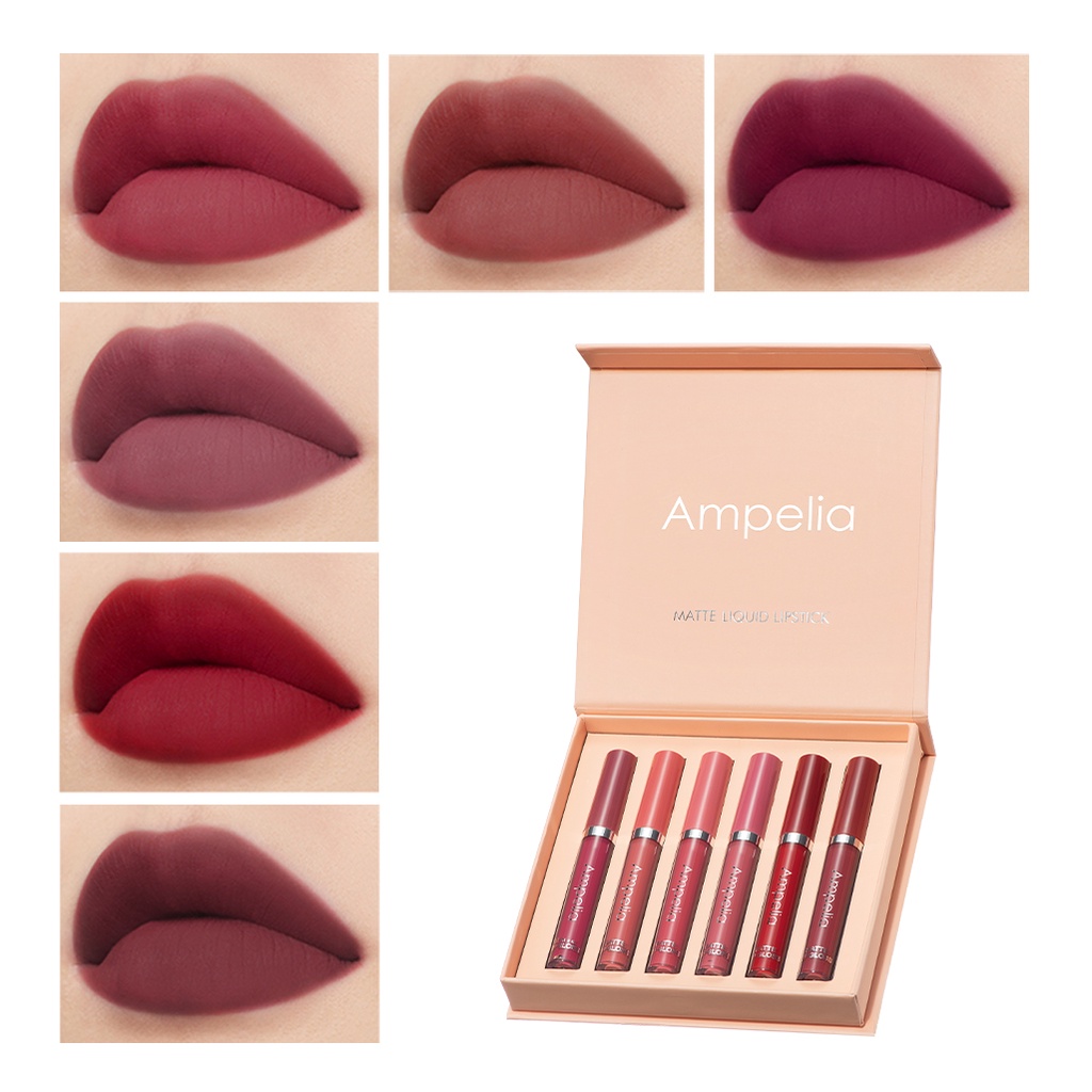 Jual 【BPOM】Ampelia 6 pcs Set Matte Lipstik Tahan Air Cepat Kering Tahan ...