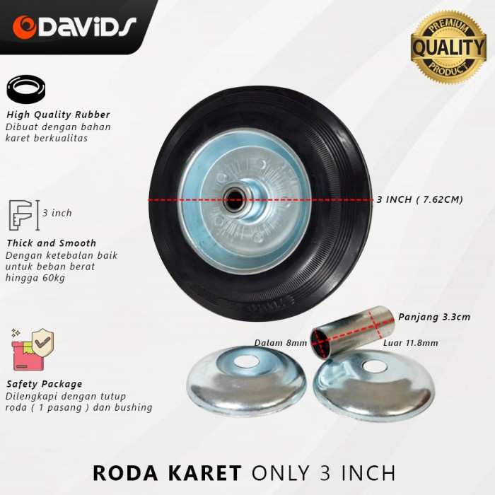 Jual Roda Troli Karet Caster Gerobak Ban Troly Only 3 Inch Plus Bushing ...