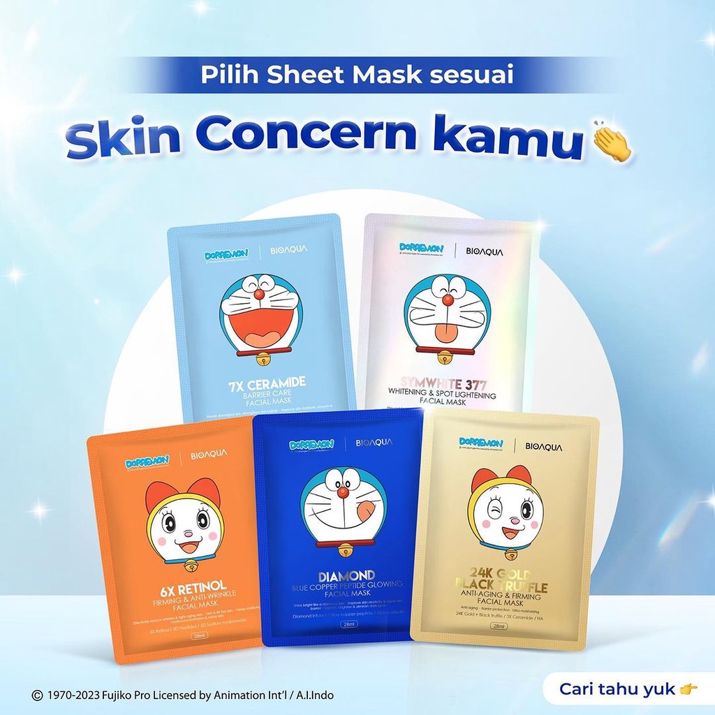 Jual READY BIOAQUA x DORAEMON Sheet Mask Masker Wajah BPOM Diamond Blue ...
