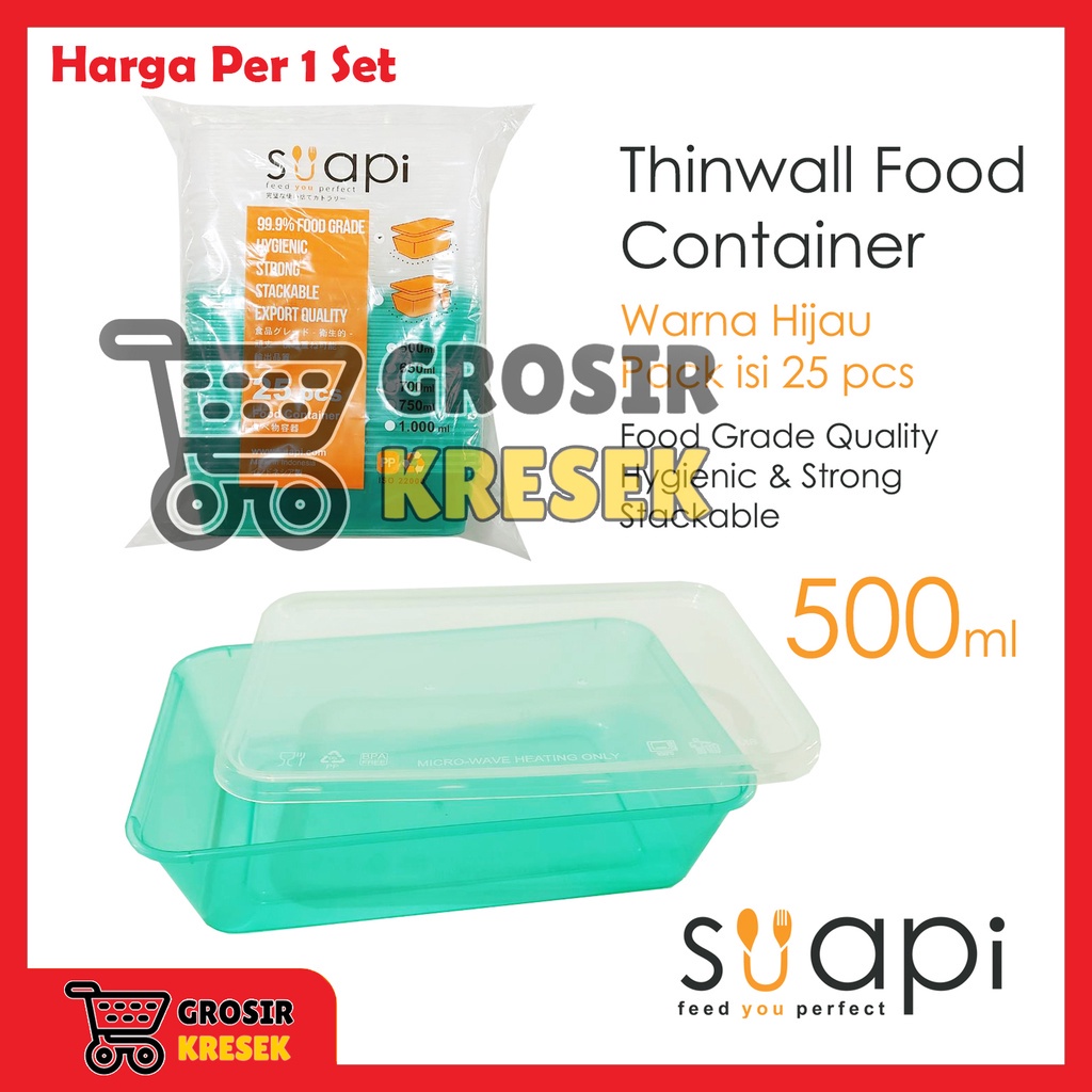 Jual [LBR] T136 Food Container SUAPI Warna Hijau 500 ml Thinwall Wadah ...