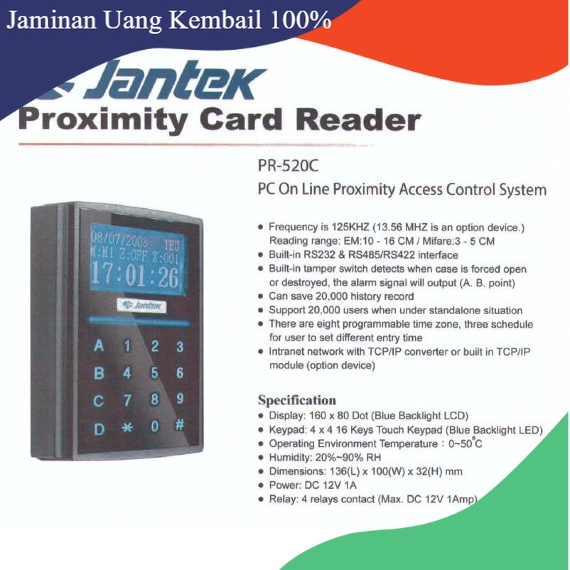 Jual PR-520CE Proximity Access Control with Touch Keypad Jantek Door ...