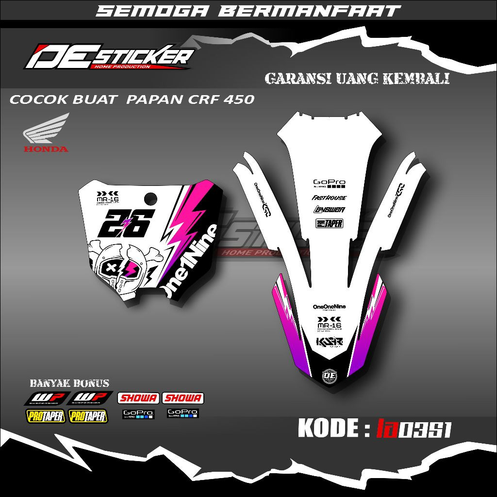 Jual STIKER PAPAN NOMOR DAN STICKER SPAKBOR DEPAN CRF 450 SIMPEL KEREN ...