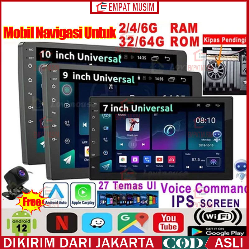 Jual FREE Webcam【with kipas pendingin】 4G+32G IPS Screen Head Unit 7/9/10 Inch Car Android 13 ...