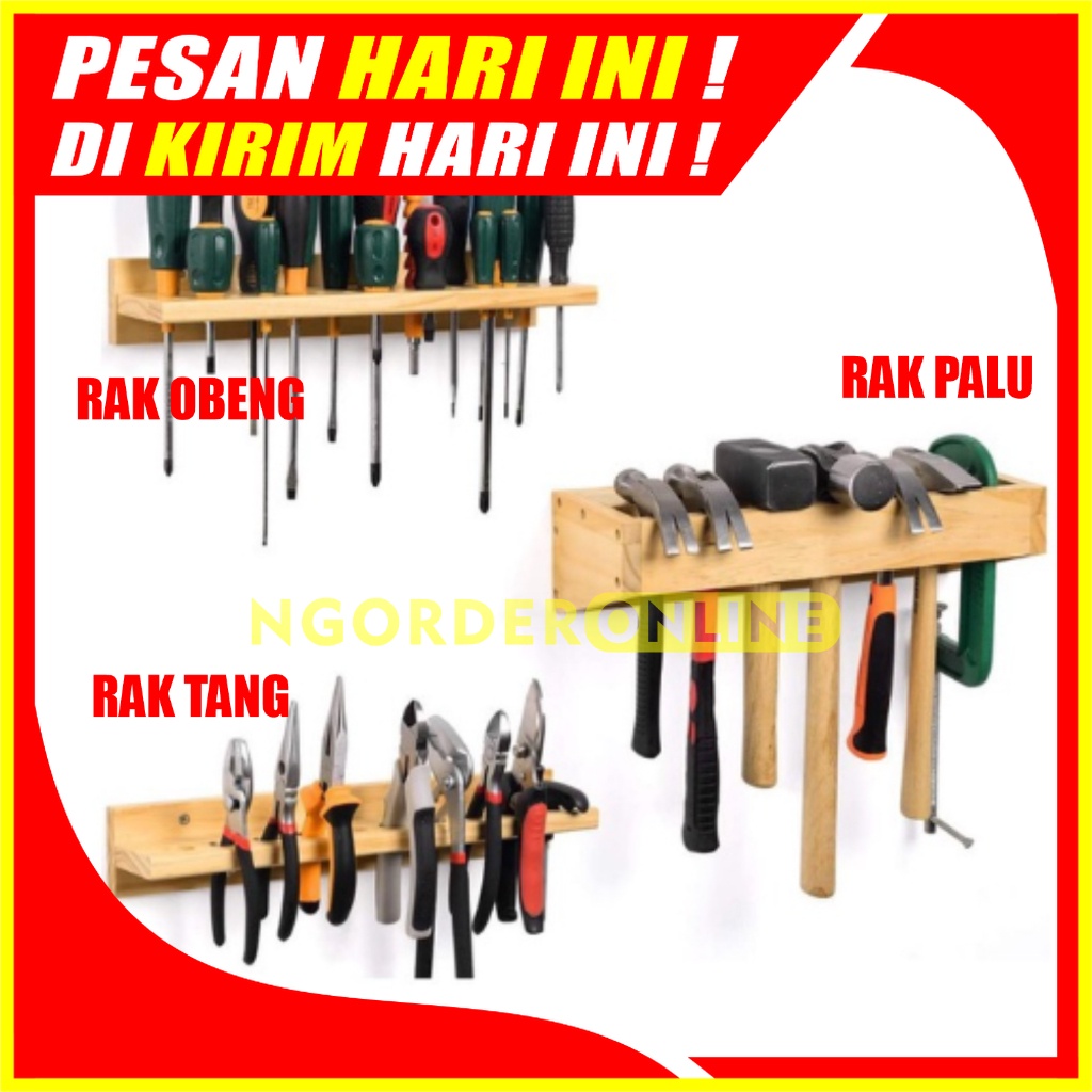 Jual (H74) Rak kayu tempel dinding gantungan Obeng perkakas Tempat Tang ...