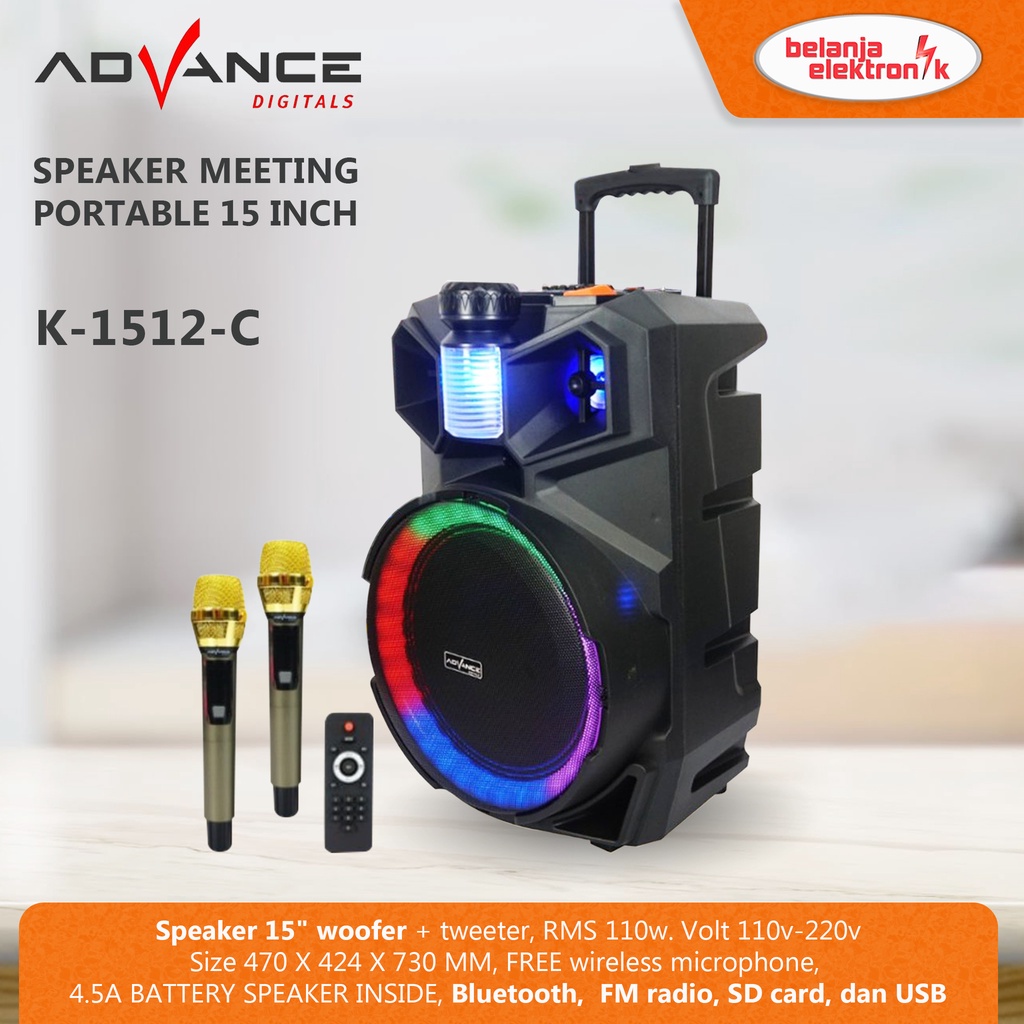 Jual Speaker Meeting Portable ADVANCE K-1512 C 15 Inch Bluetooth Free Mic | Shopee Indonesia